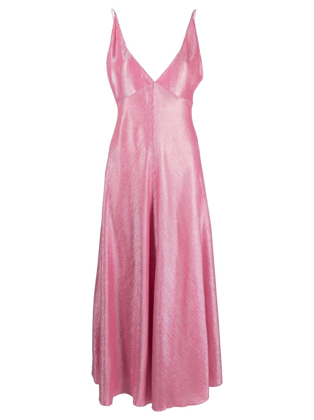 Forte_forte Metallic Plunging V-Neck Dress - Pink