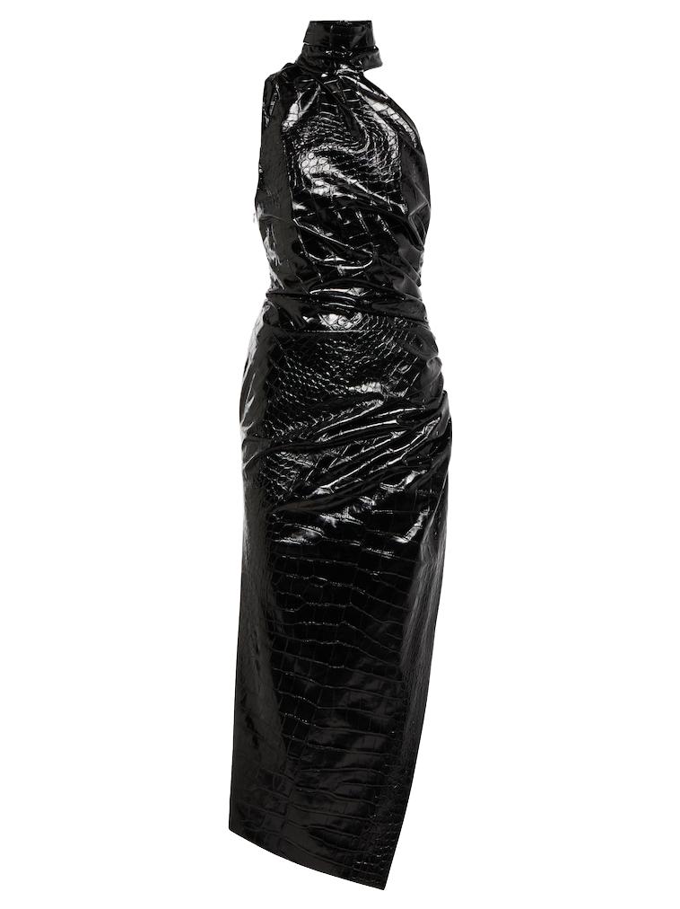 ALAÏA Alaïa Asymmetric Croc-Effect Midi Dress