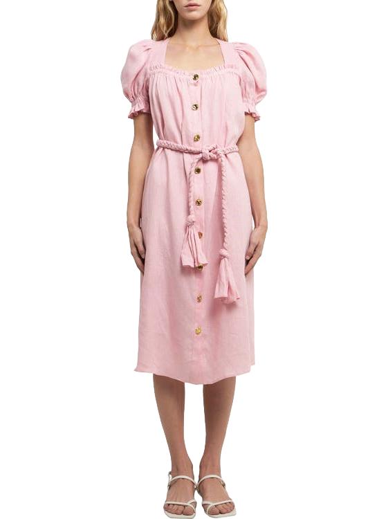 knee length dresses for ladies Ditsy Floral Cinched Waist Midi Dress with Ric-Rac – Sail to Sable main image 1