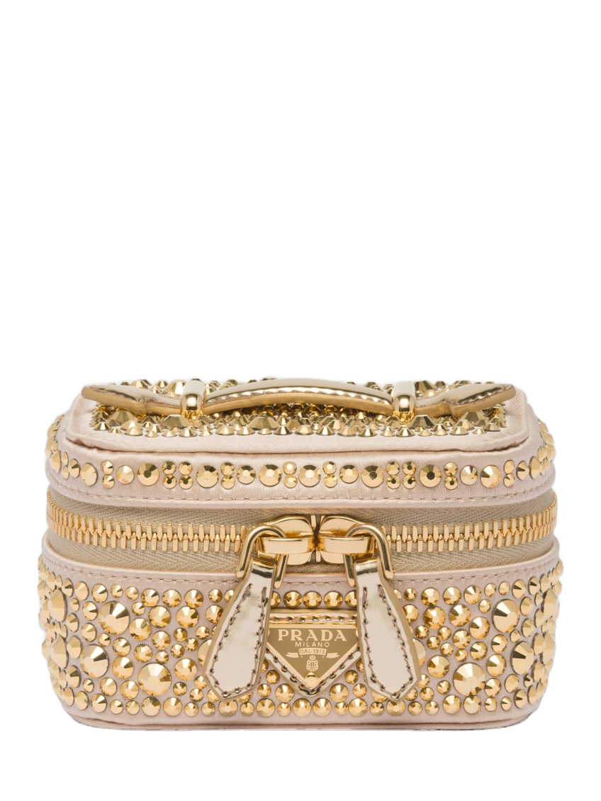 プラダ　ジュェリーボックス Prada Satin Jewelry Beauty Case With Crystals - Platinum