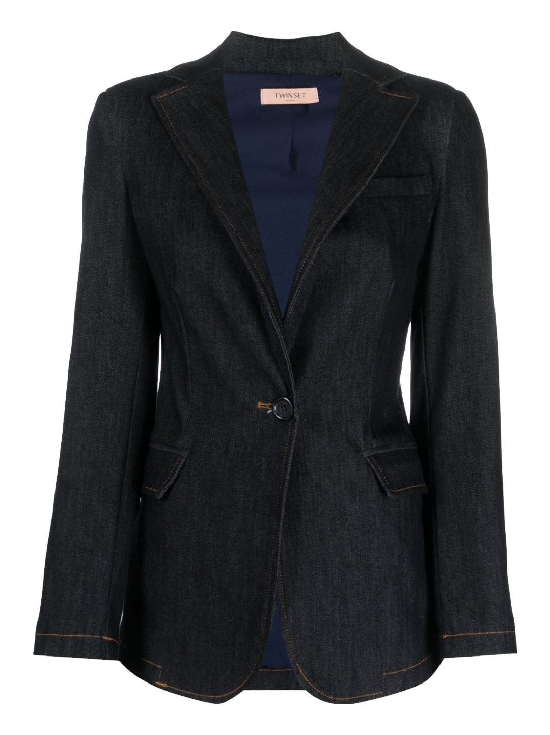 TWINSET Twinset U&b Cotton Denim Double-Breasted Blazer with Hood