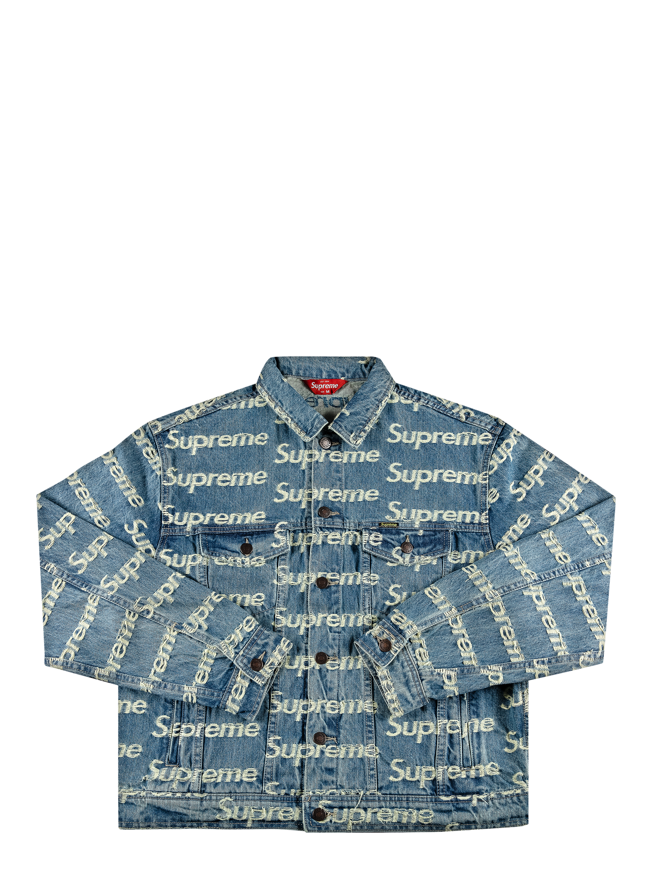 Supreme Frayed Logos Denim Trucker Jacket - Blue | Editorialist