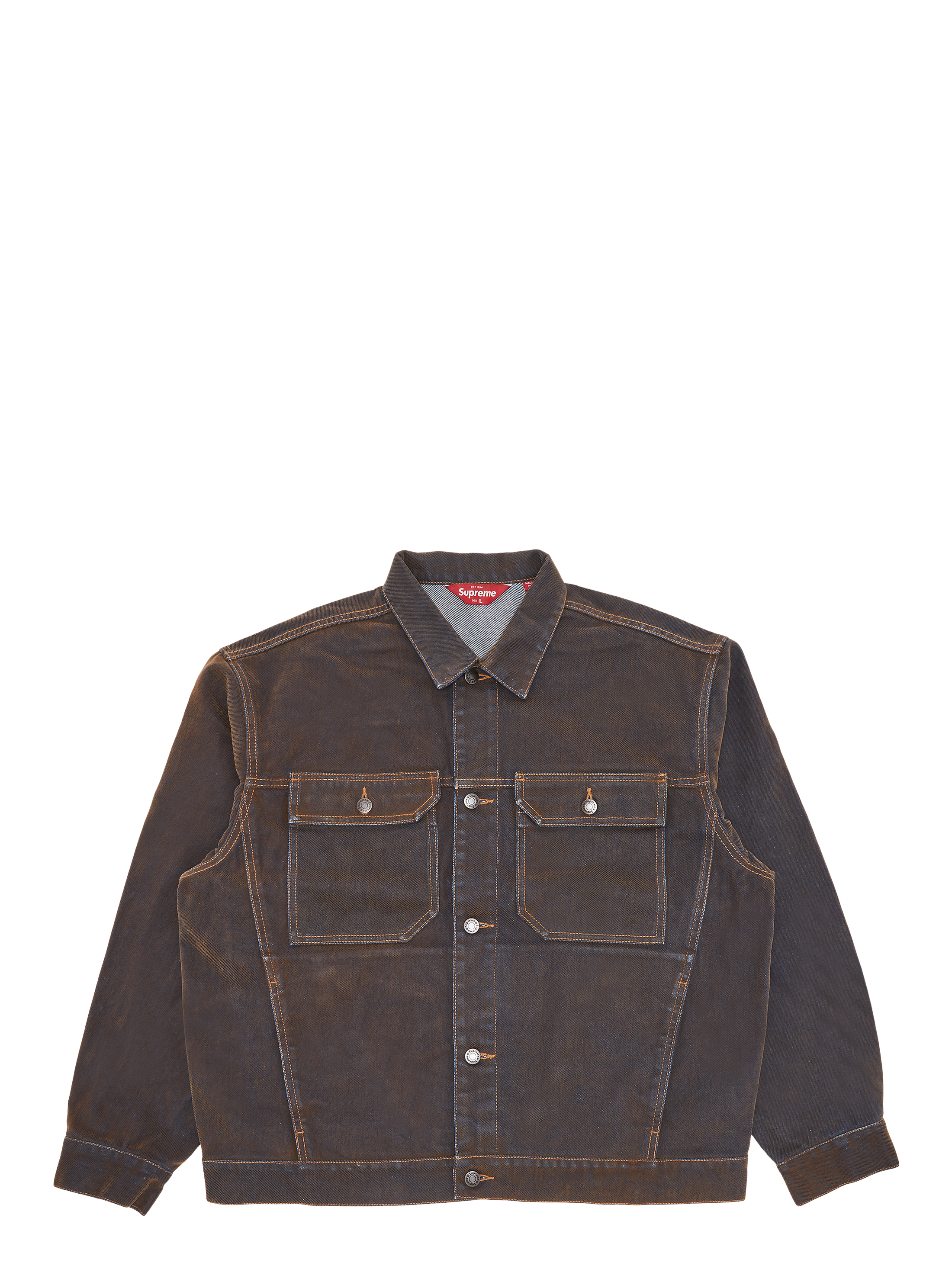 Supreme Flocked Denim Trucker Jacket In Gold | Editorialist