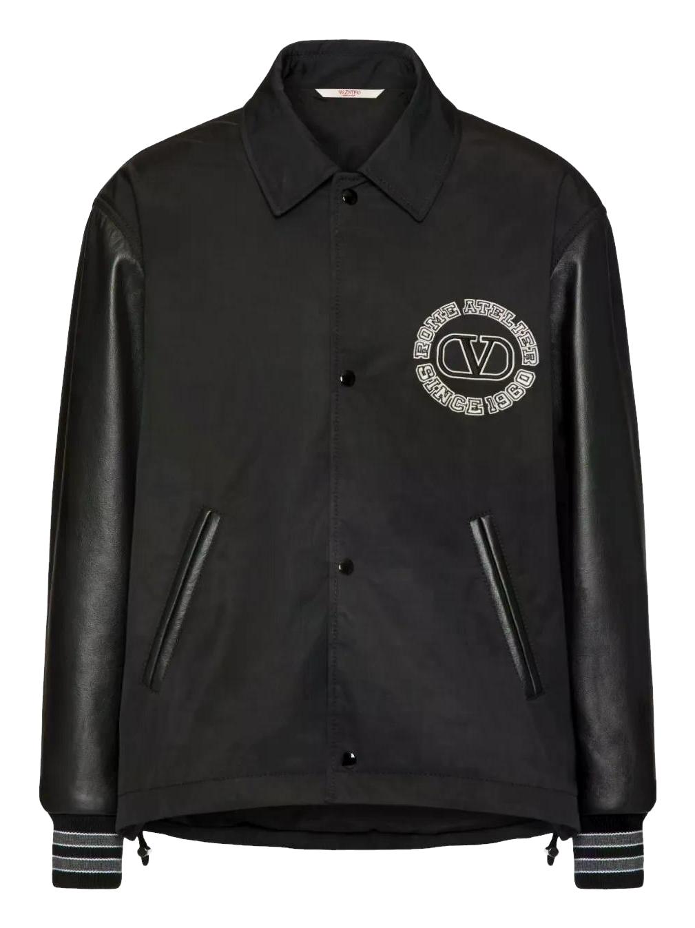 VALENTINO Nylon Sports Jacket with Leather Sleeves and Valentino Patch