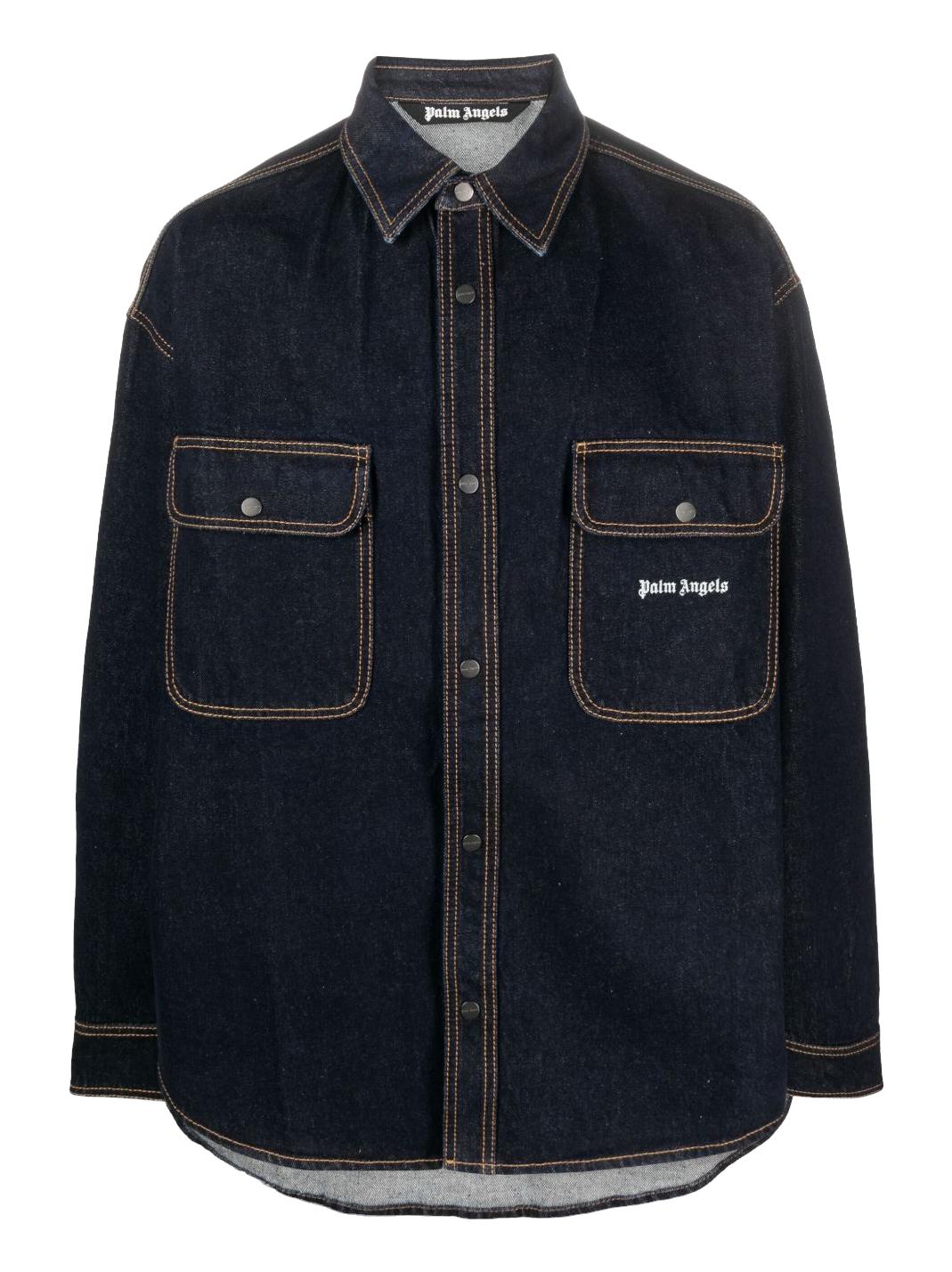 PALM ANGELS logo-embroidered denim shirt