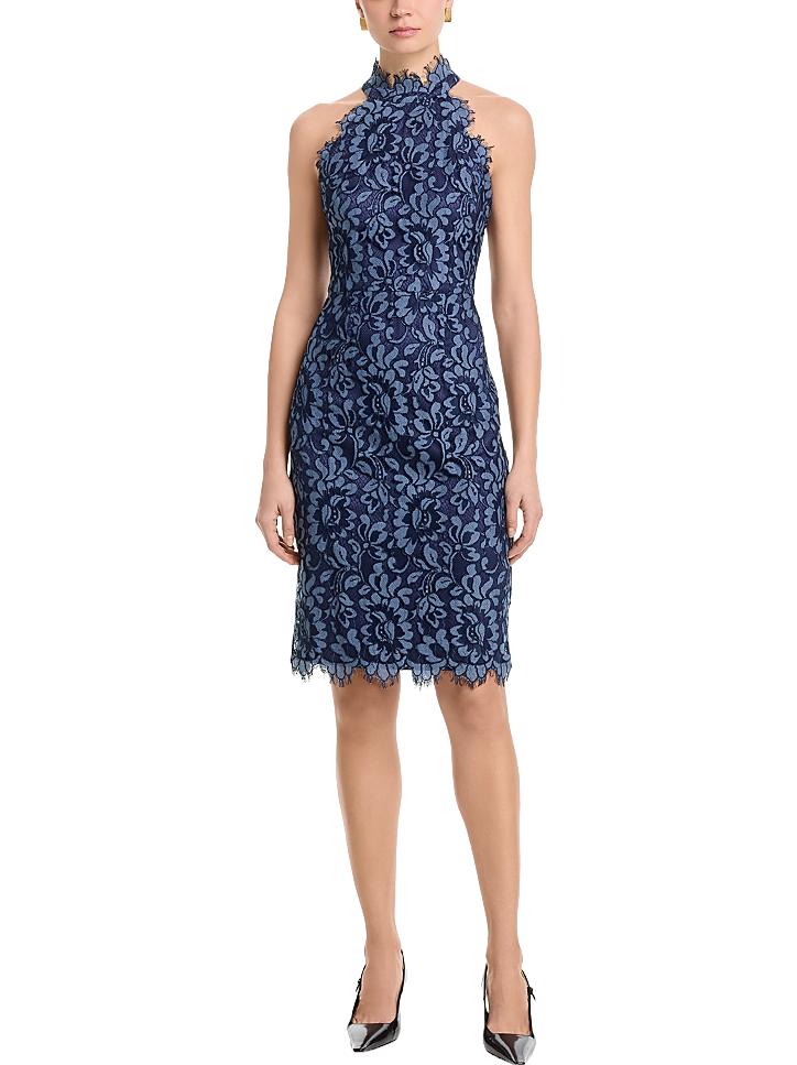 Eliza J Halter Mock Neck Lace Dress - Black - 14