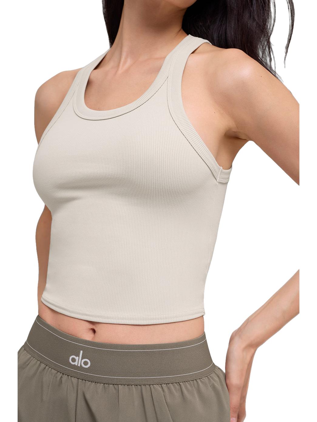 トップス aloyoga Goddess Ribbed Go-To Tank Alo Yoga Goddess Rib Cropped Dynamite Tank Top In French Vanilla