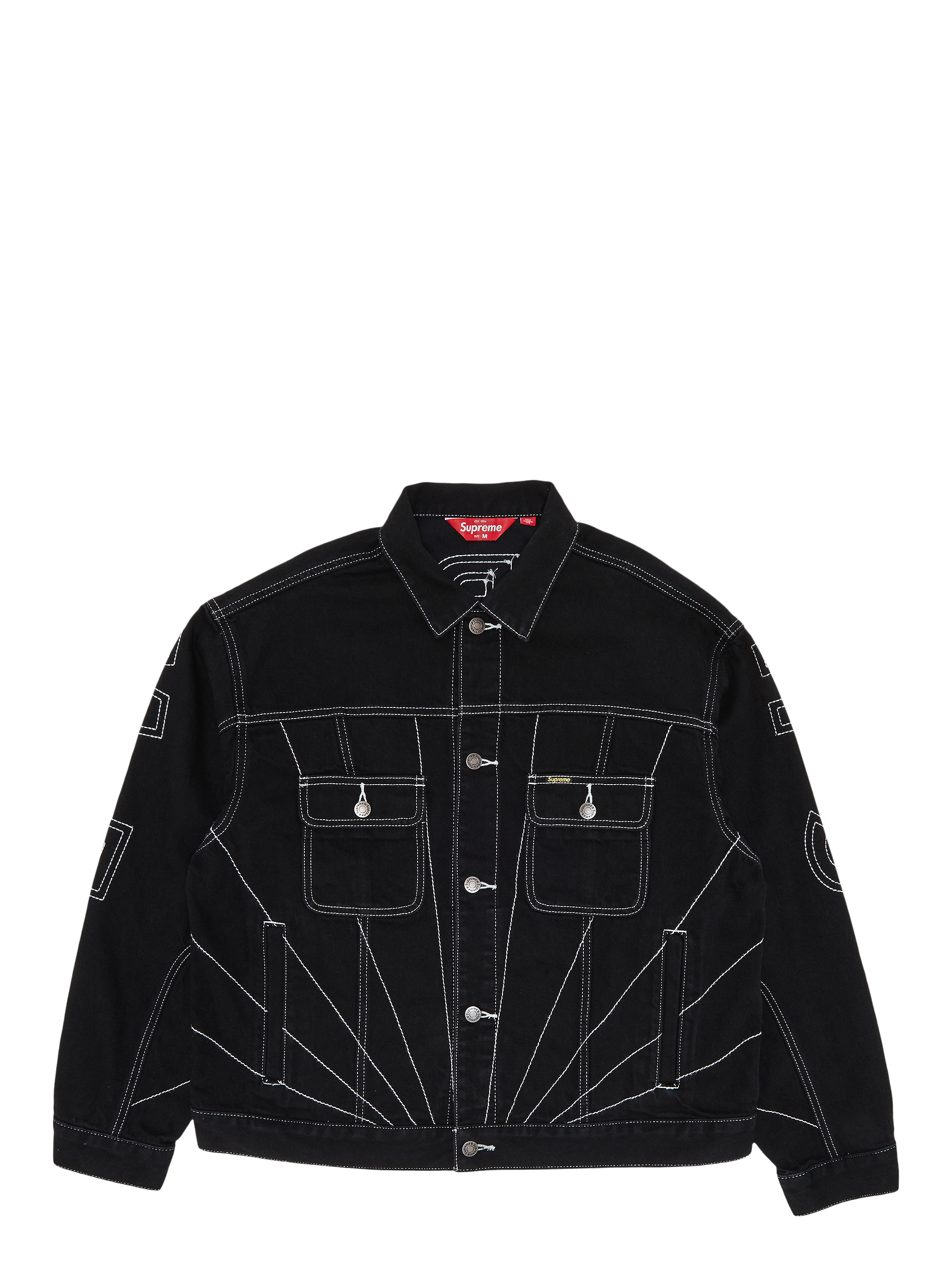 Supreme Radial Embroidered Denim Trucker Jacket - Black | Editorialist