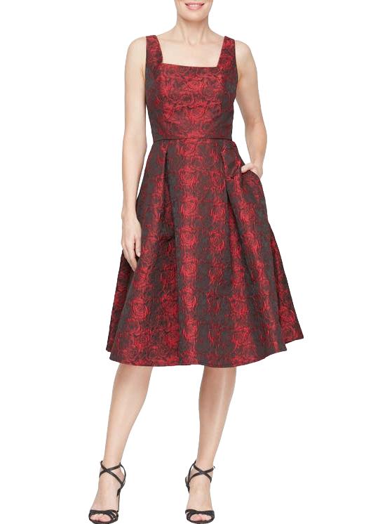 Alex Evenings Rose Jacquard Fit & Flare Cocktail Dress In Black/Red - 60%  Off | Editorialist