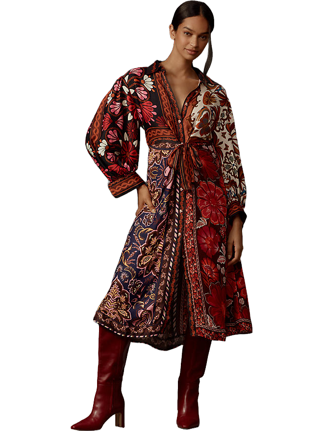 farm rio miranda long sleeve wrap midi dress Farm Rio Miranda Long-Sleeve Wrap Midi Dress - Multicolor
