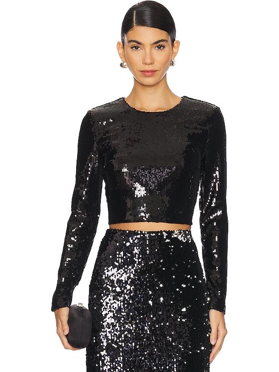 L'AGENCE L'AGENCE Rogan Crop Sequin Long Sleeve Top