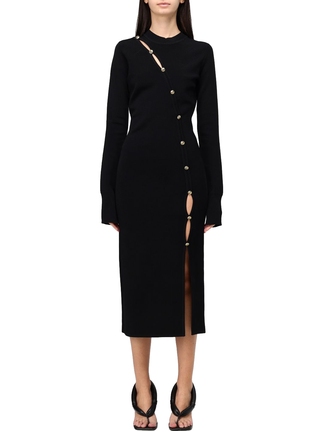 VERSACE Versace Jeans Couture Black Button Detailed Midi Dress
