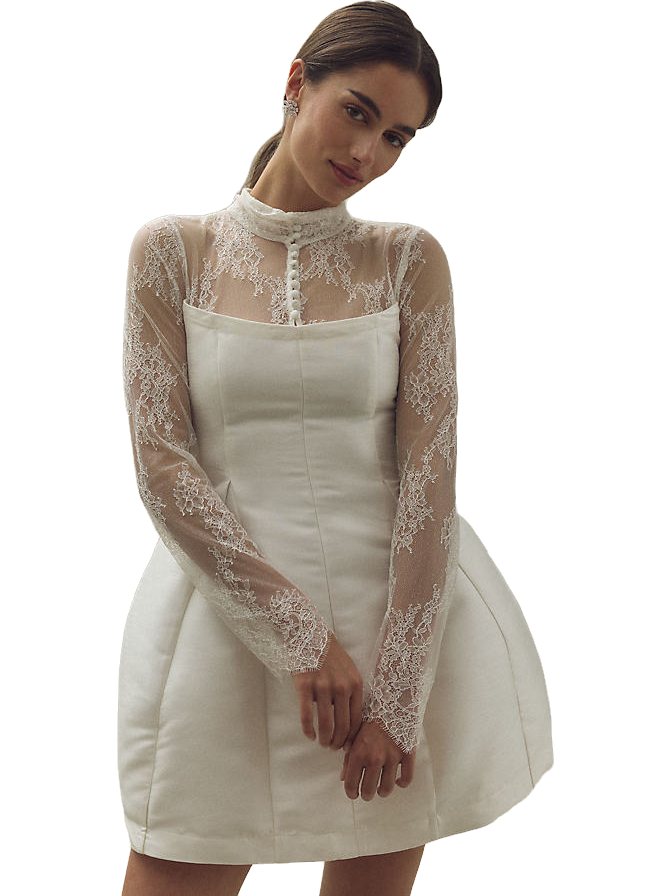 Bhldn Long-Sleeve Lace Fit & Flare Mini Dress In White - 75% Off | Editorialist Bhldn Long-Sleeve Lace Fit & Flare Mini Dress In White - 75% Off | Editorialist