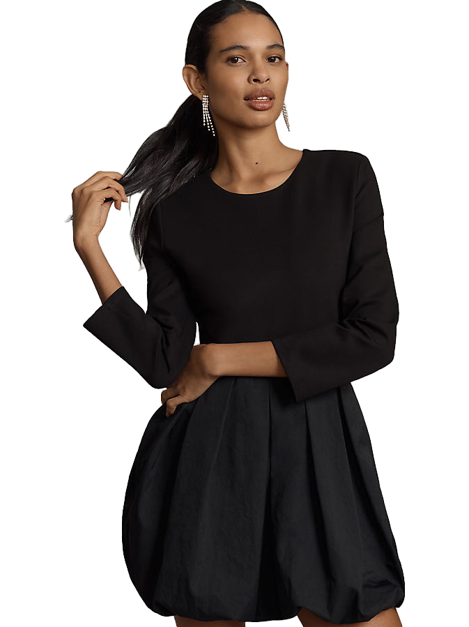 English Factory Long-Sleeve Twofer Bubble Mini Dress In Black - 38% Off | Editorialist English Factory Long-Sleeve Twofer Bubble Mini Dress In Black - 38% Off | Editorialist