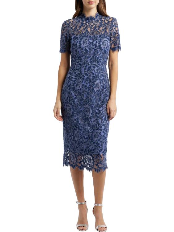 Eliza J Illusion Lace Midi Sheath Dress In Blue - 60% Off | Editorialist Eliza J Illusion Lace Midi Sheath Dress In Blue - 60% Off | Editorialist