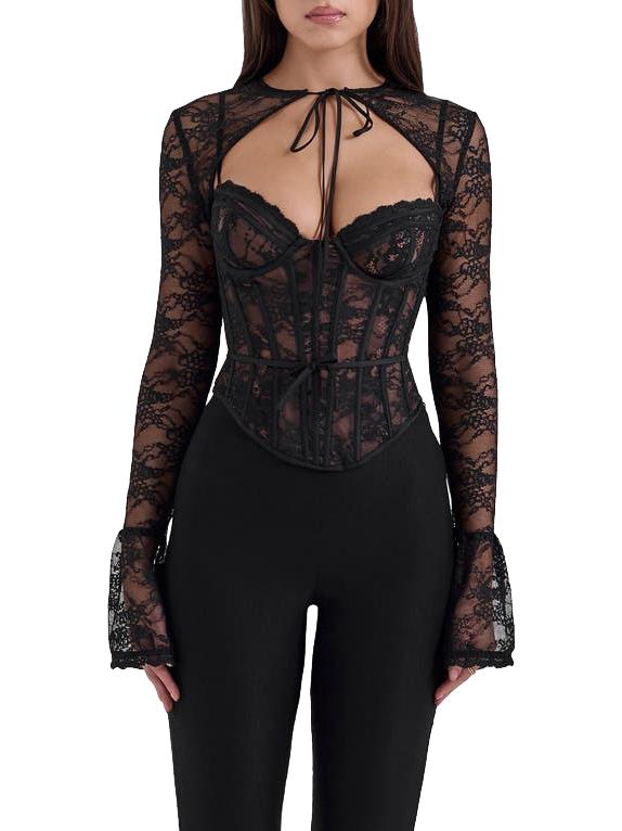 House Of Cb Raquel Long Sleeve Lace Corset Dress - Black | Editorialist