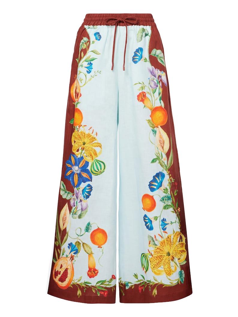 ALEMAIS Alémais Dahlia Floral Linen Wide-Leg Pants