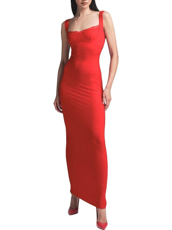 Skims Soft Lounge Lace Tank Dress - Cherry | Editorialist