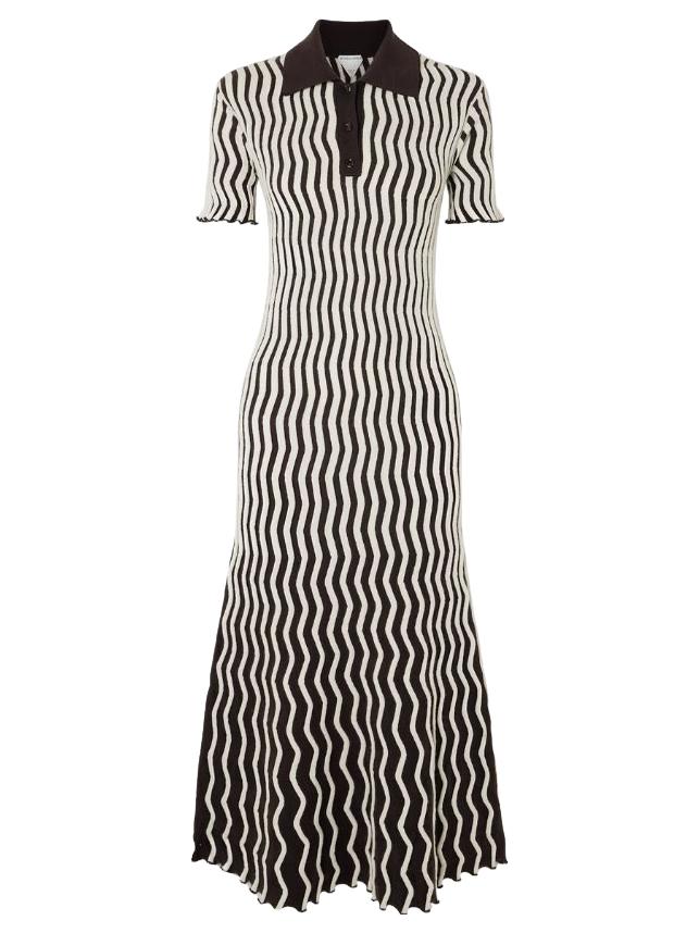 BOTTEGA VENETA Bottega Veneta Striped Ribbed Wool Midi Dress