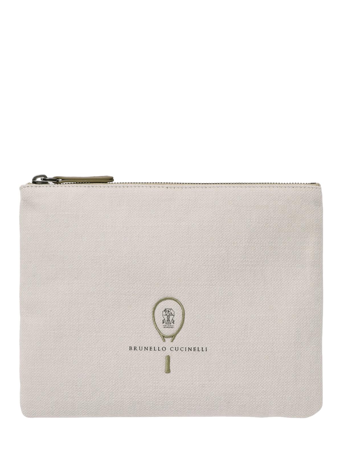 BRUNELLO CUCINELLI Brunello Cucinelli Embroidered Cotton And Linen-Blend Tweed Pouch