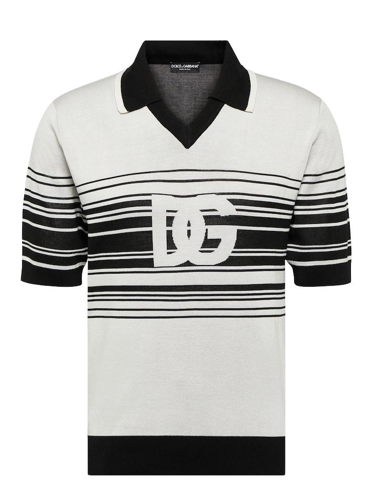 DOLCE & GABBANA logo striped silk jacquard polo shirt