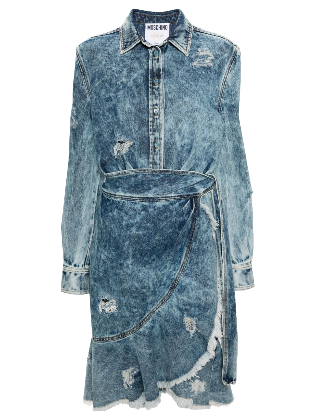 MOSCHINO Moschino Wraparound Distressed Denim Shirtdress