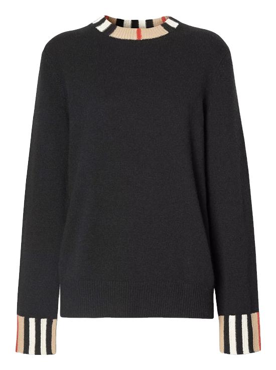 【Burberry】アイコンストライプトリム　カシミアセーター BURBERRY Icon Stripe Trim knitwear sweater 8020391 cashmere Brown