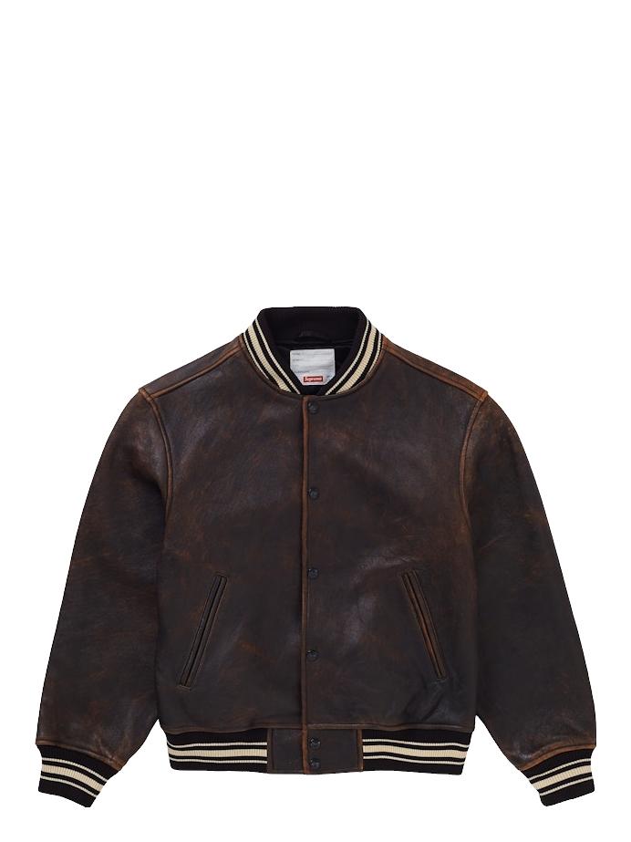 Supreme Pebbled Leather Varsity Jacket - Black | Editorialist