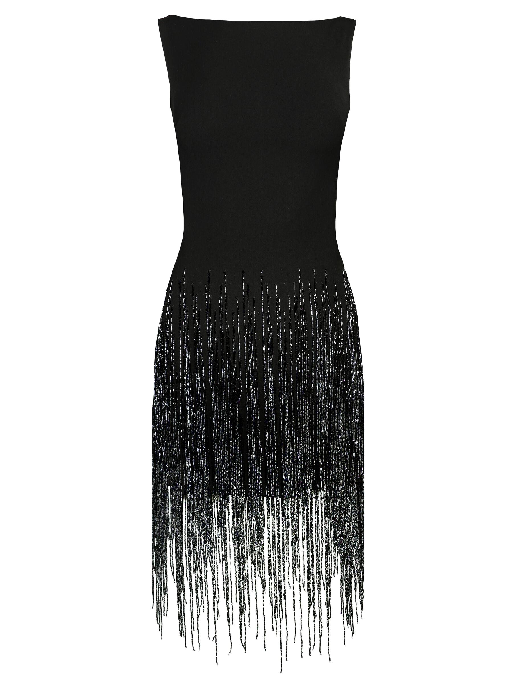 naeem khan beaded fringe dress Beaded Lace Short V-Neck Dress With See-Through Mesh Paneling main image 0