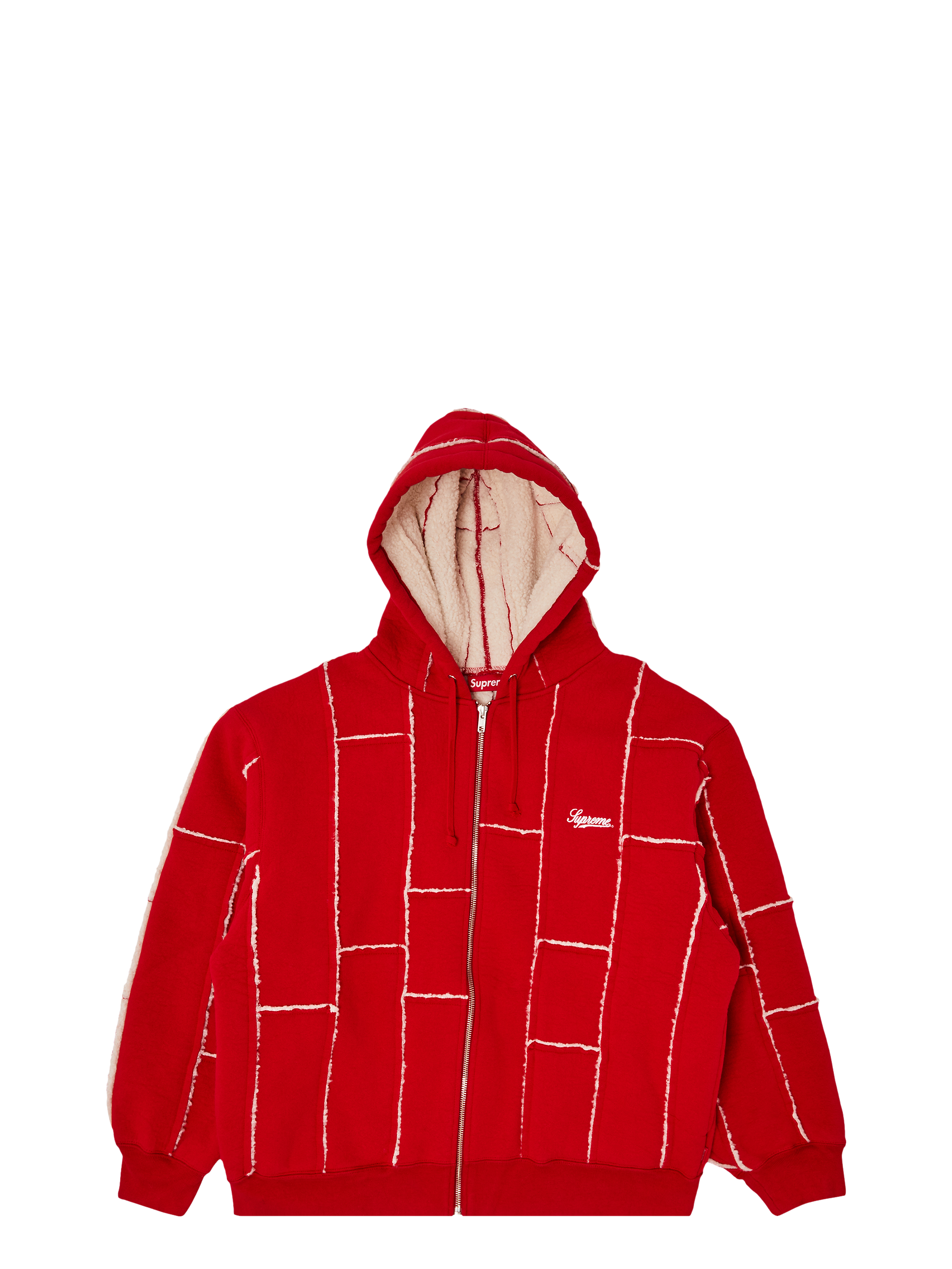 Supreme Faux Shearling Zip Up Hooded Sweatshirt - Red | Editorialist Supreme Faux Shearling Zip Up Hooded Sweatshirt - Red | Editorialist
