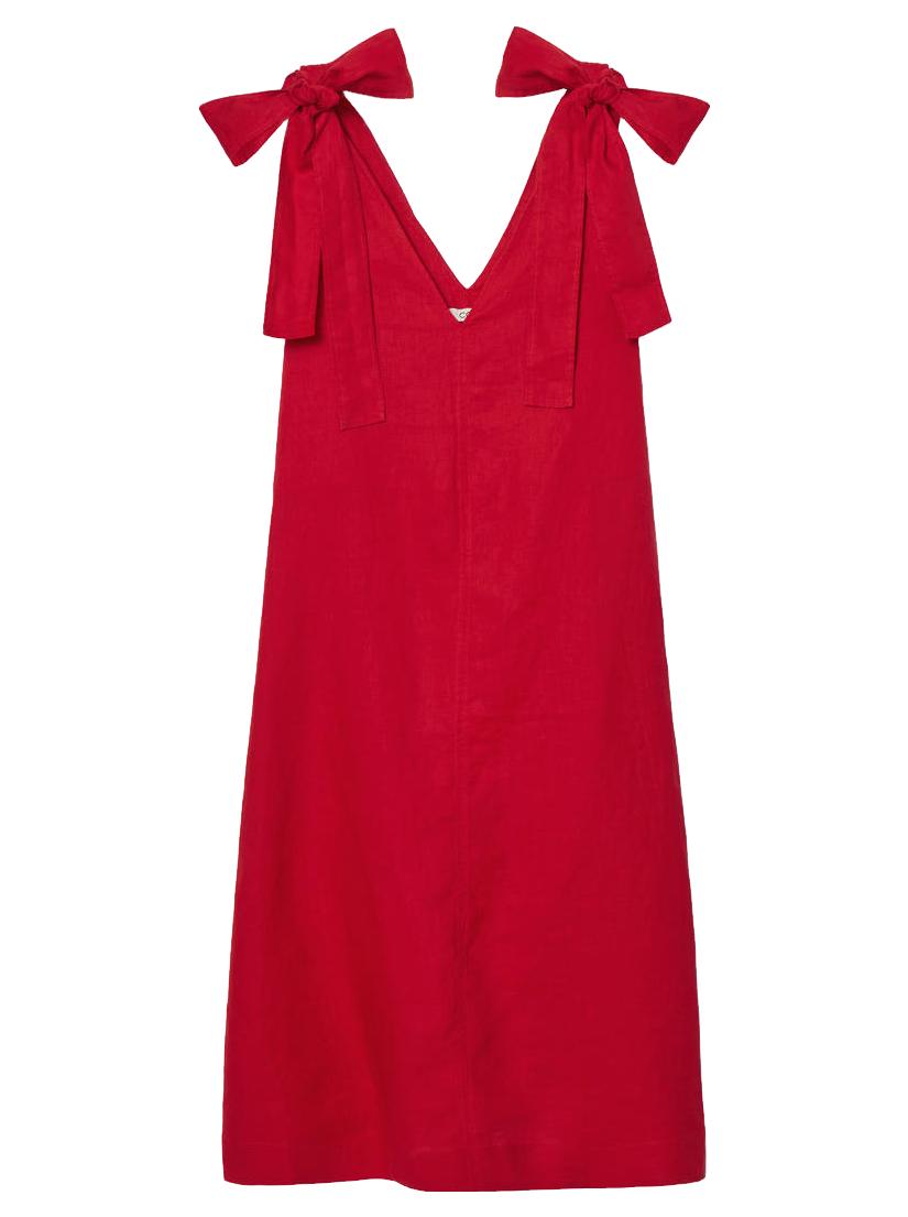 Cos Bow-Detail Linen Midi Dress In Blue - 50% Off | Editorialist Cos Bow-Detail Linen Midi Dress In Blue - 50% Off | Editorialist