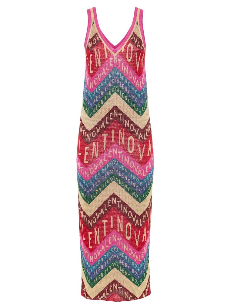 VALENTINO Valentino Chevron Lamé Midi Dress