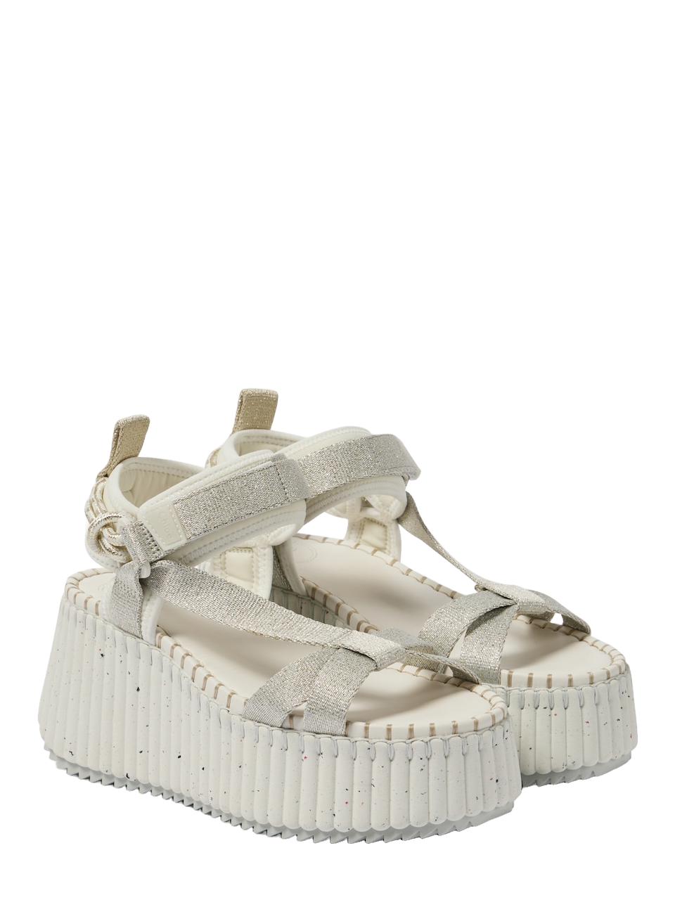 CHLOÉ Chloé Nama Metallic Wedge Sandals