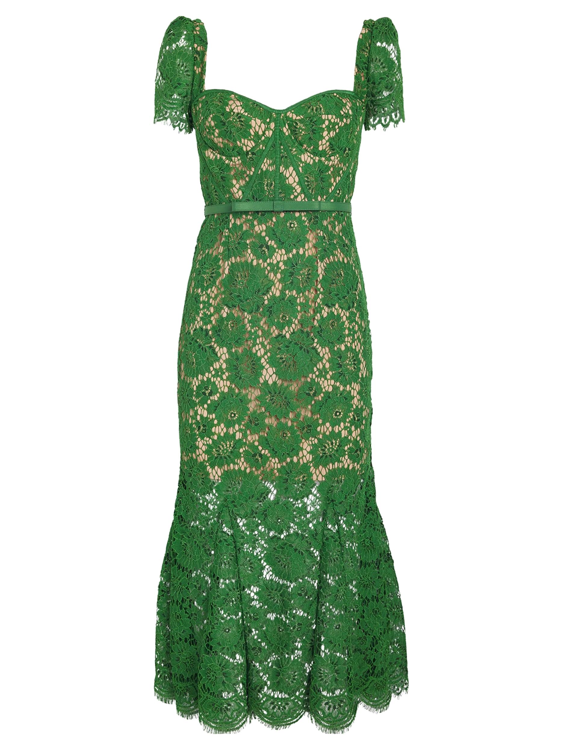 White Self Portrait Green Fine Lace Dress Black Lace Dress Lace Abito Verde Self  Portrait SELF-