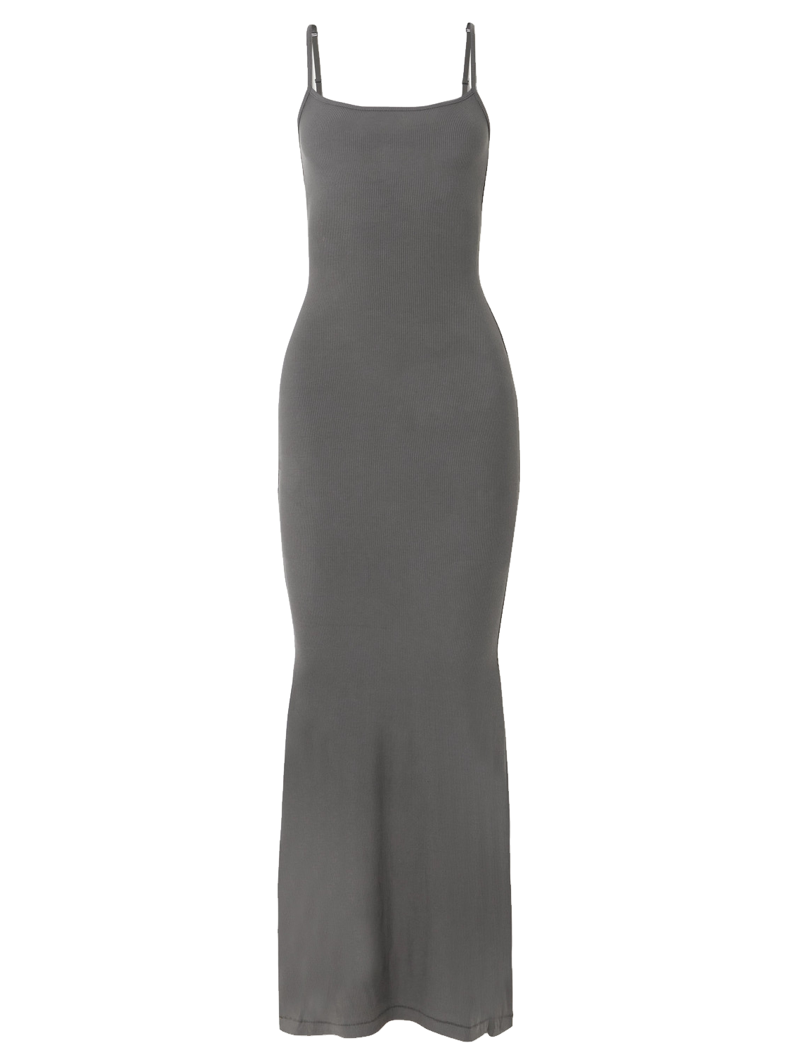 ribbed modal maxi dress in grey SoSoft Modal Ribbed Deep-V Long-Sleeve Maxi Dress