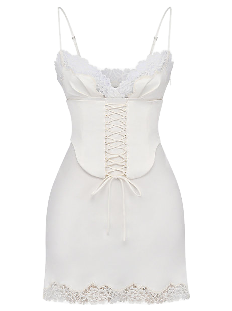 House OF CB Soraya Lace-Trimmed Satin Mini Dress - Ivory