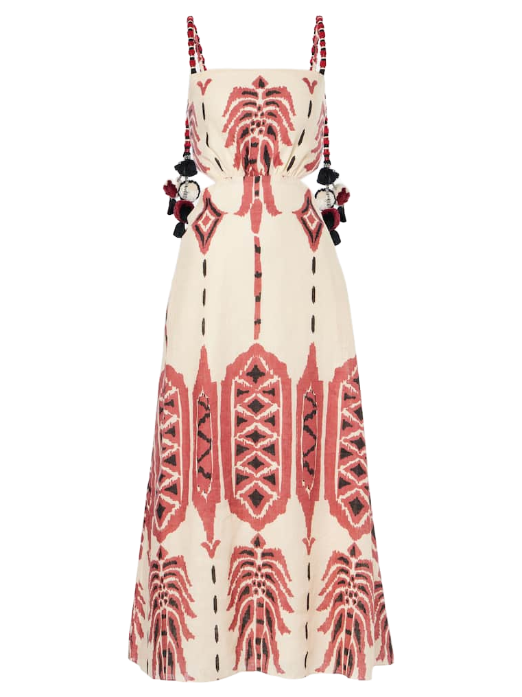 JOHANNA ORTIZ Johanna Ortiz Printed Embroidered Linen Midi Dress