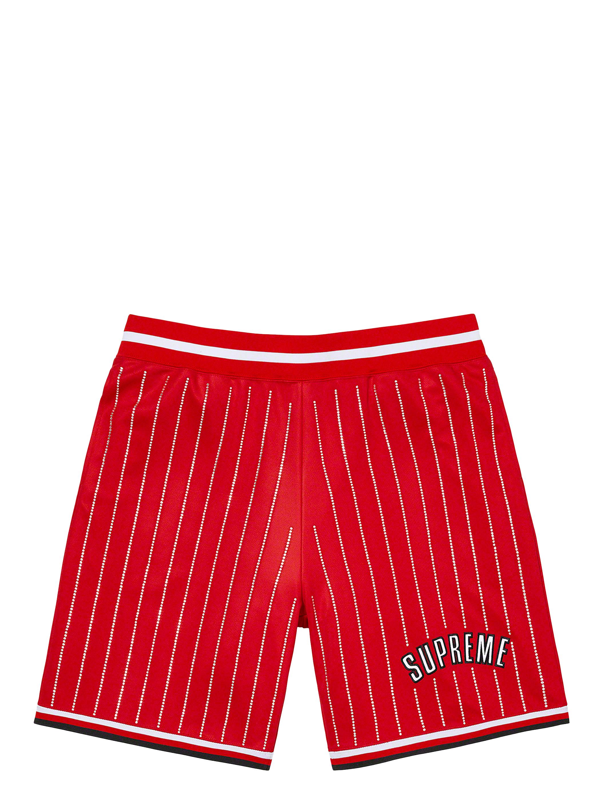 Supreme Rhinestone Stripe Basketball Shorts - Red | Editorialist