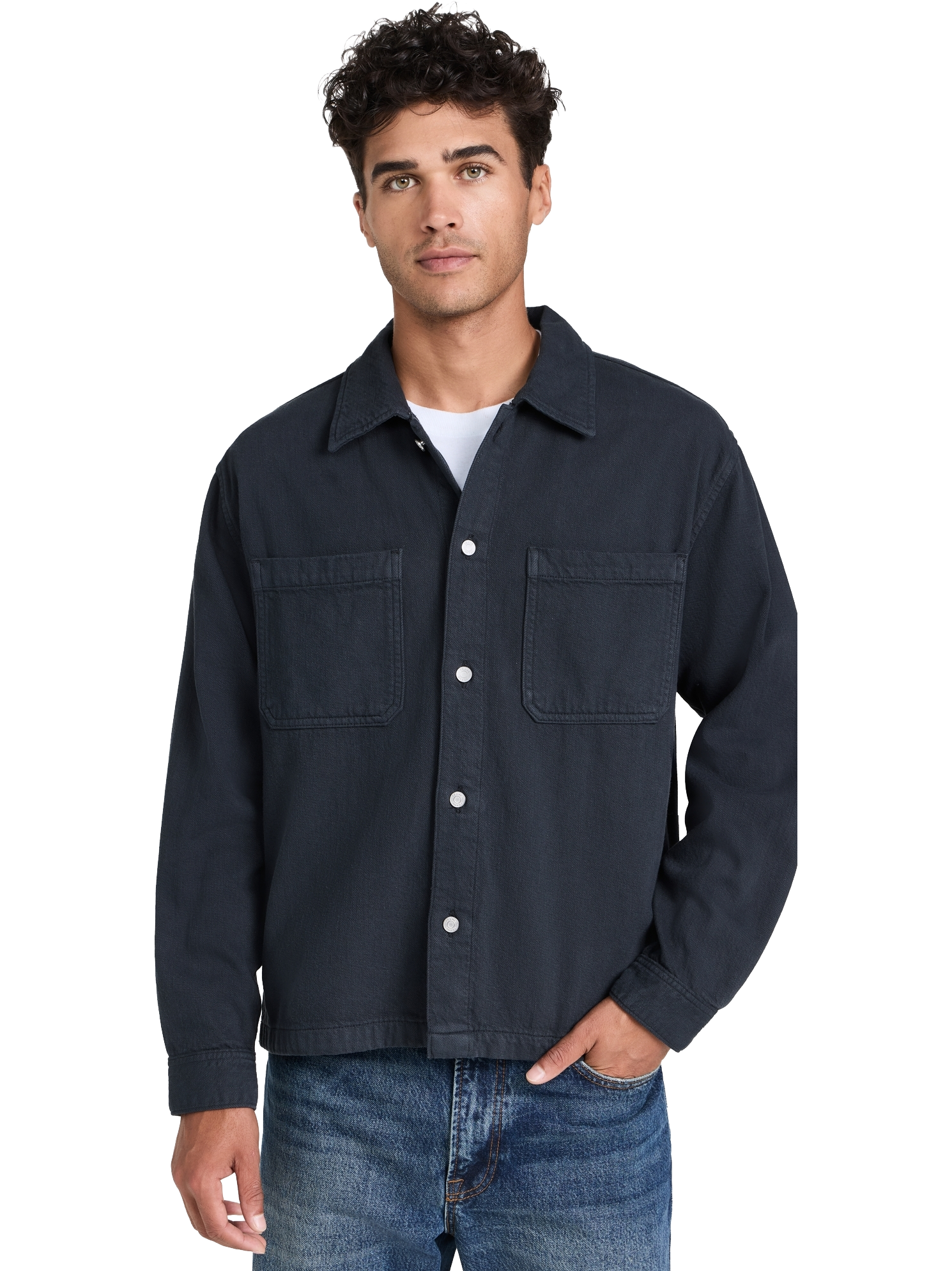 FRAME textured terry double pocket relaxed shirt