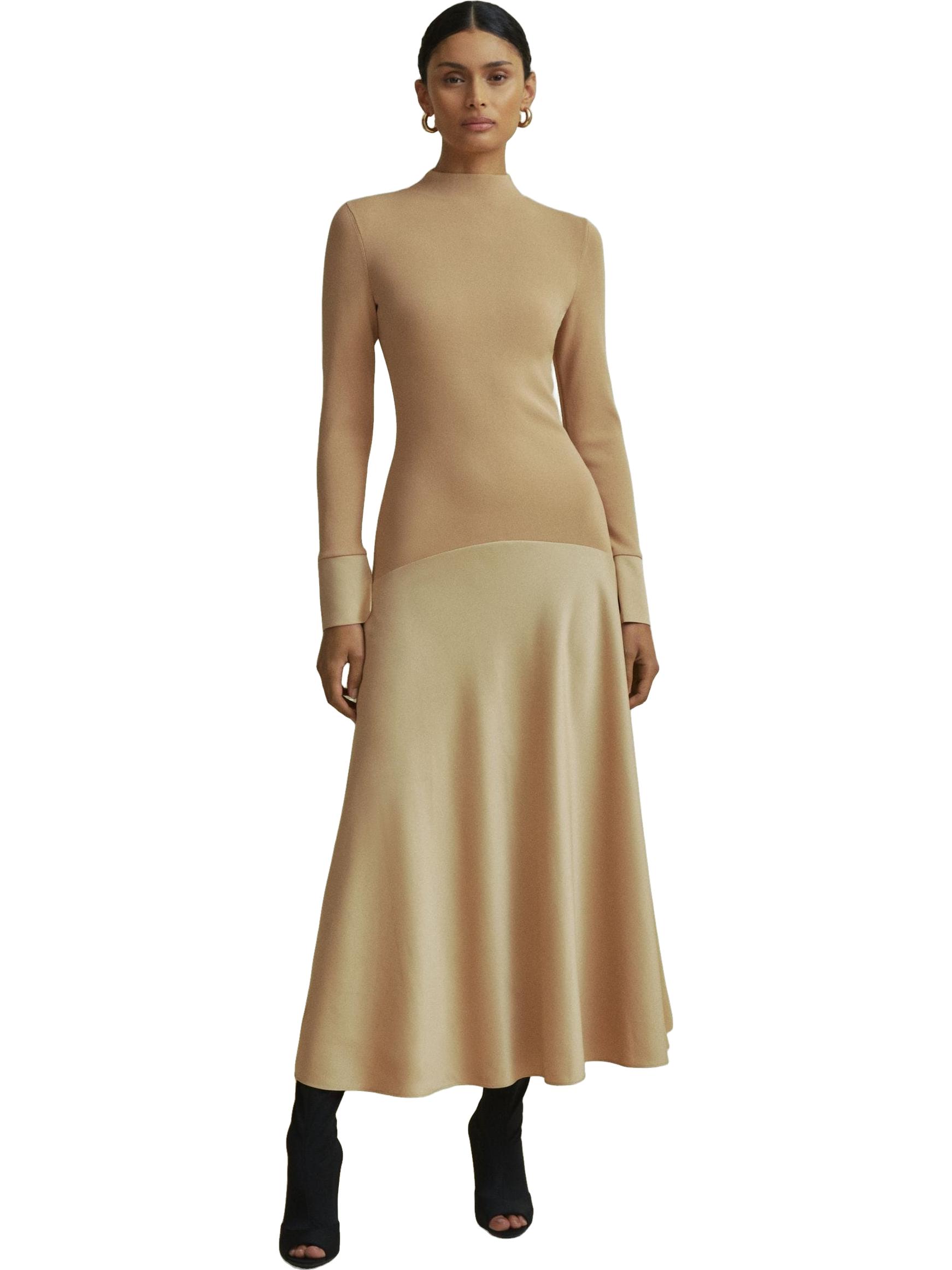 Florere Hybrid Knit-Satin Midi Dress In Sand - 77% Off | Editorialist