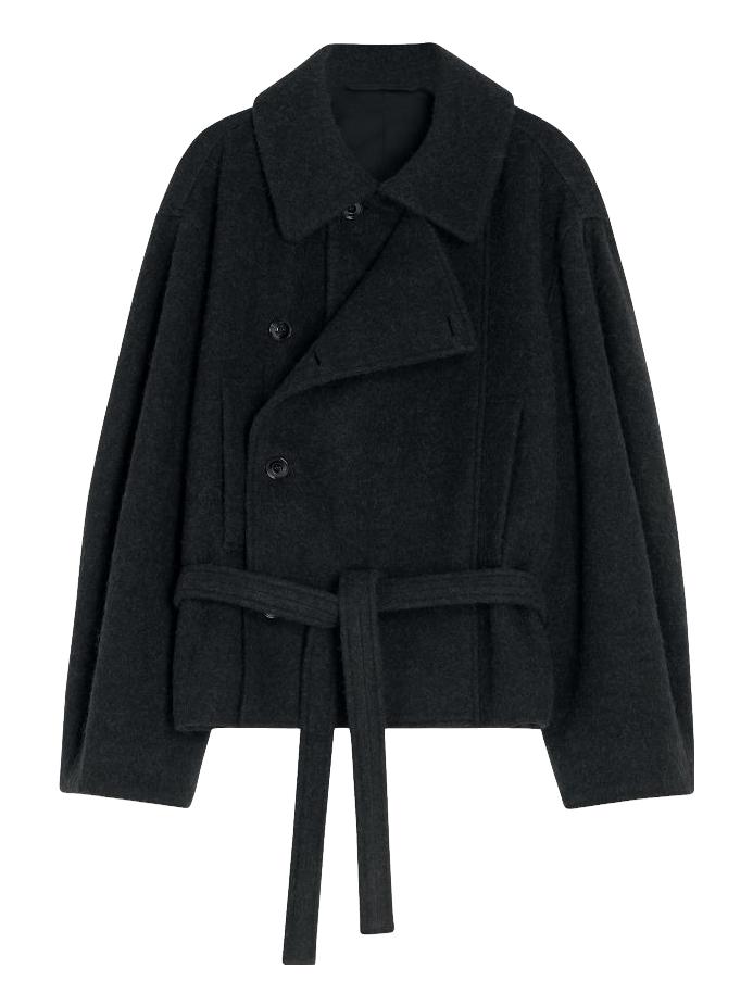 Lemaire Short Asymmetrical Bathrobe Coat - Black | Editorialist Lemaire Short Asymmetrical Bathrobe Coat - Black | Editorialist