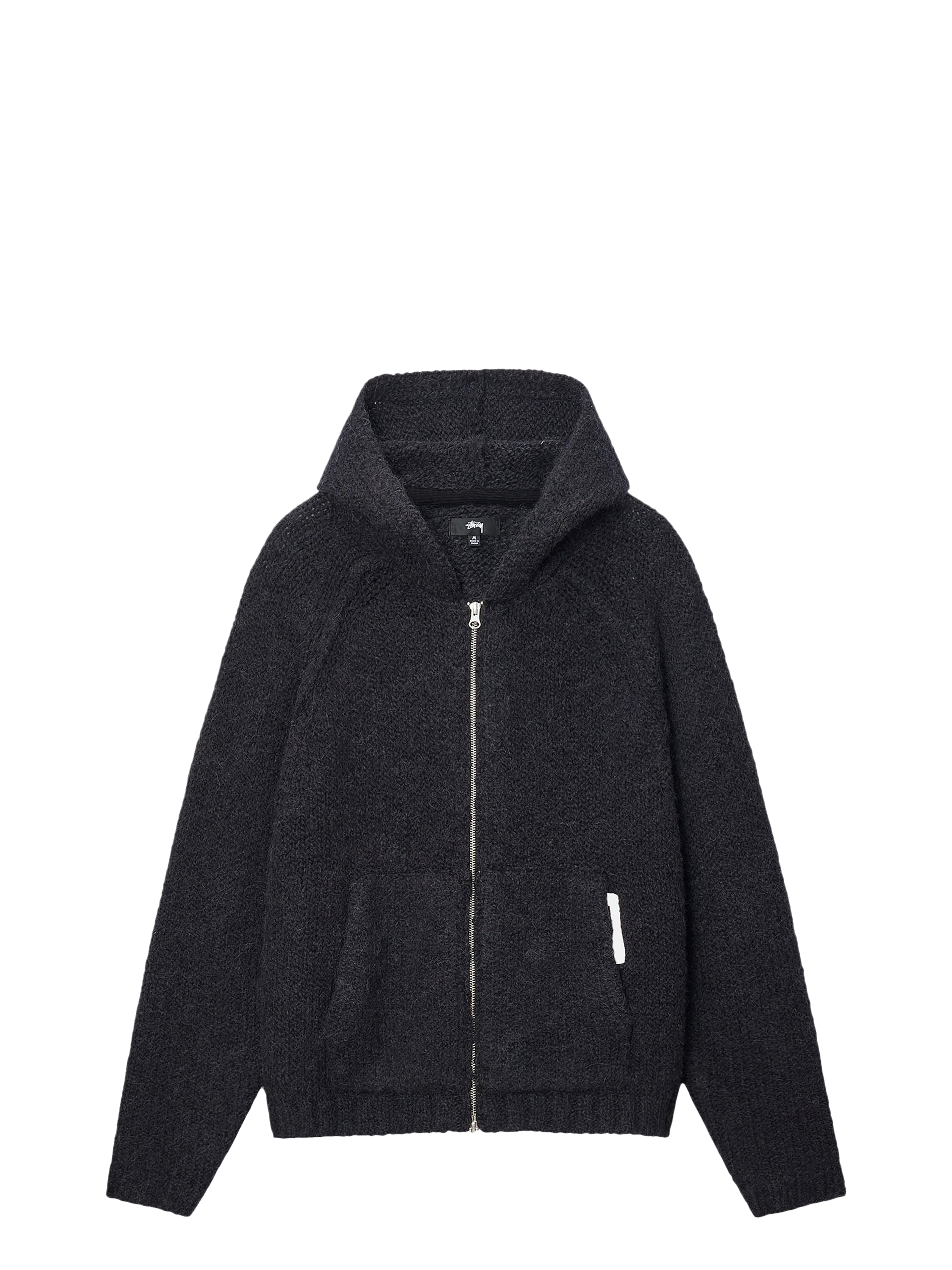 StüSsy Chunky Knit Zip-Up Hoodie - Black | Editorialist