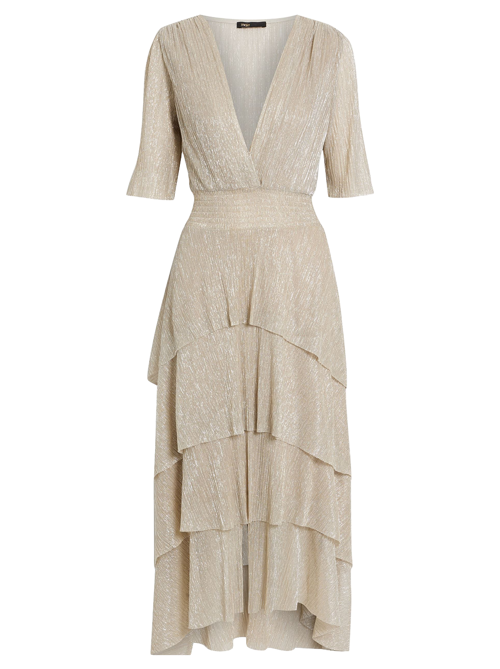 Self-Portrait Metallic Tiered Midi Dress In Gold - 50% Off | Editorialist