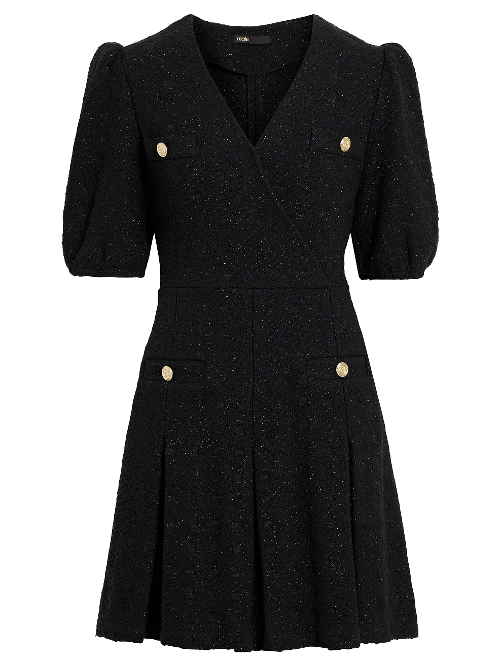 Maje Wrap-Effect Metallic Tweed Mini Dress In Black - 55% Off | Editorialist