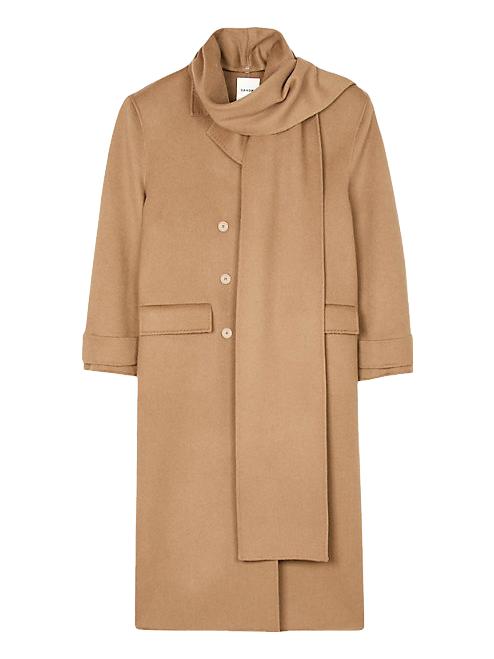 Sandro Relaxed-Fit Wool Coat With Integrated Scarf In Camel - 41