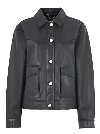 WHISTLES Natia Patch-Pocket Leather Overshirt