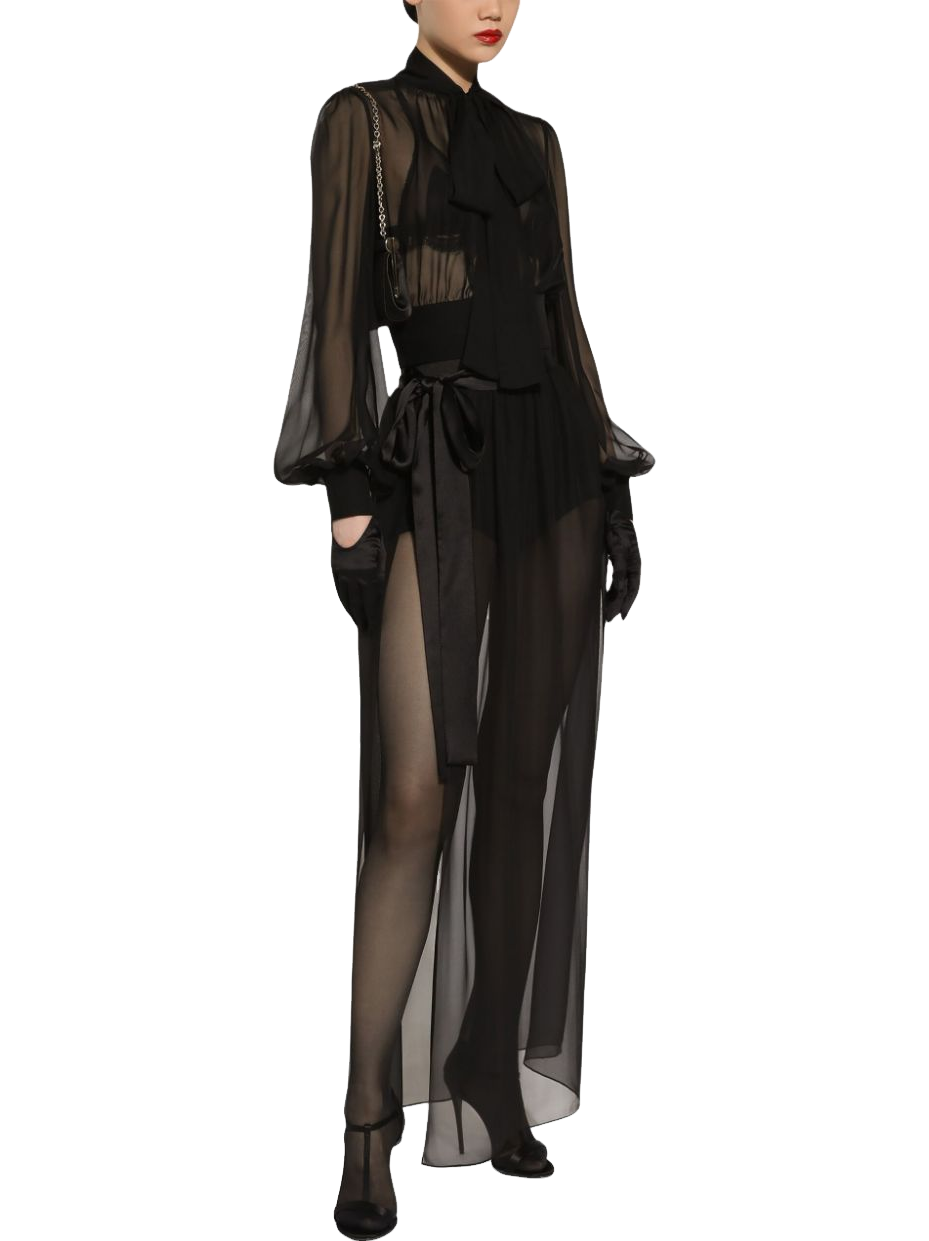 DOLCE & GABBANA Dolce & Gabbana Long Silk Chiffon Skirt with Belt