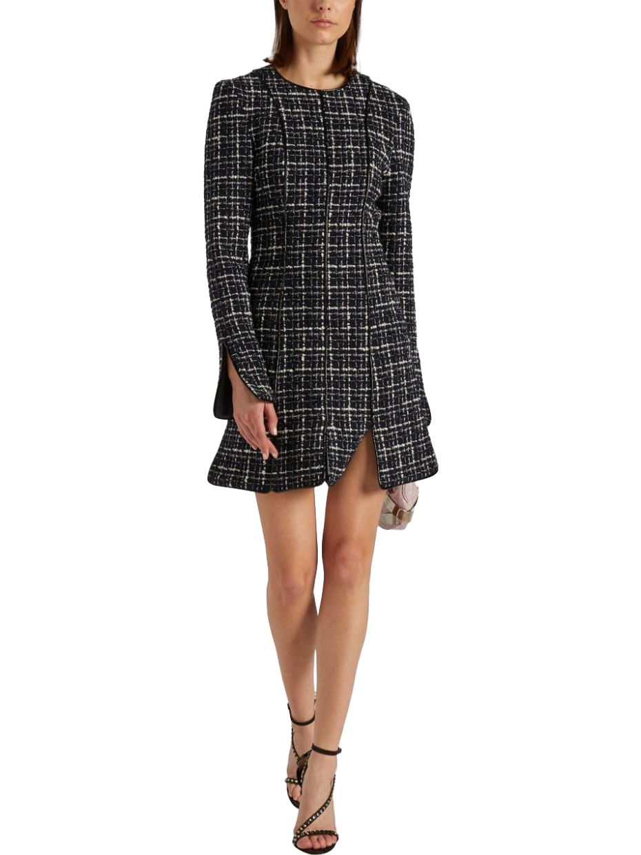 GANNI Ganni Checkered Cotton Ruffle V-Neck Mini Dress
