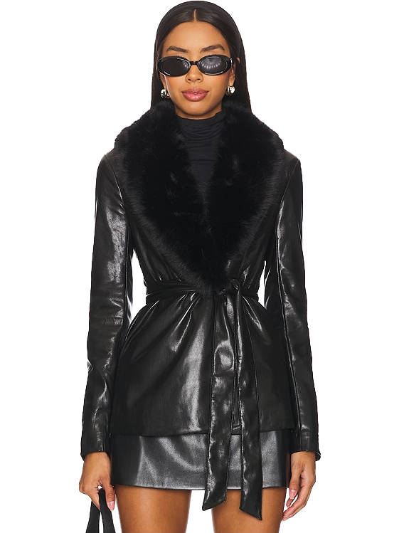 AMANDA UPRICHARD Amanda Uprichard Lancetti Faux Fur Trimmed Faux Leather Jacket