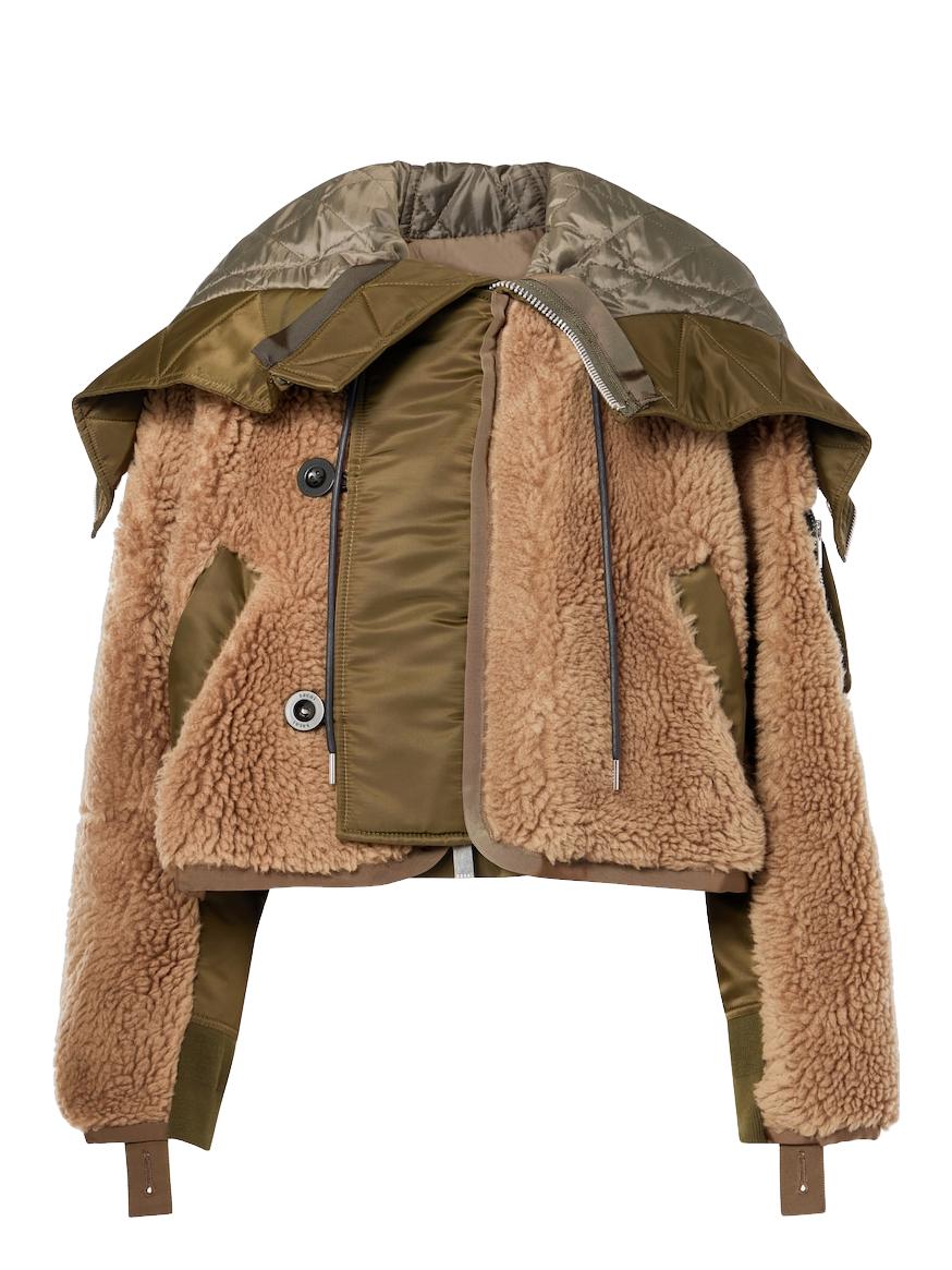 SACAI Sacai Twill-Trimmed Faux Fur Jacket